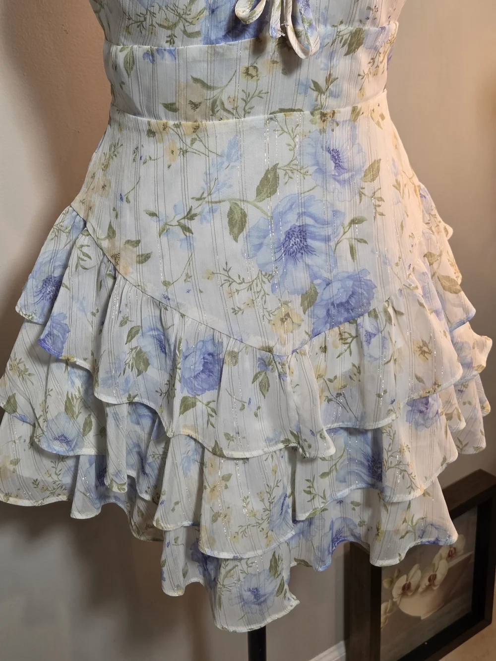 Forever 21 | Dresses | Floral Tiered Ruffle Mini Dress In Light Blue ...